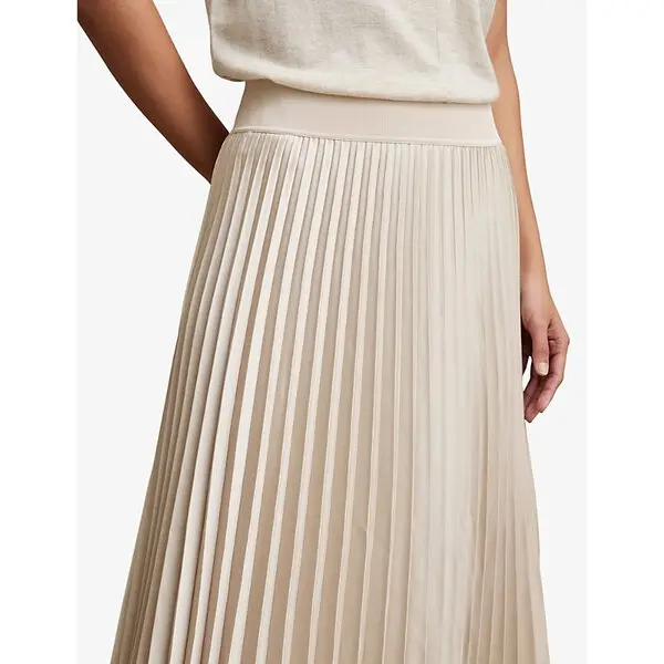 Reiss Pleated Woven Midi Skirt - Champagne Neutral